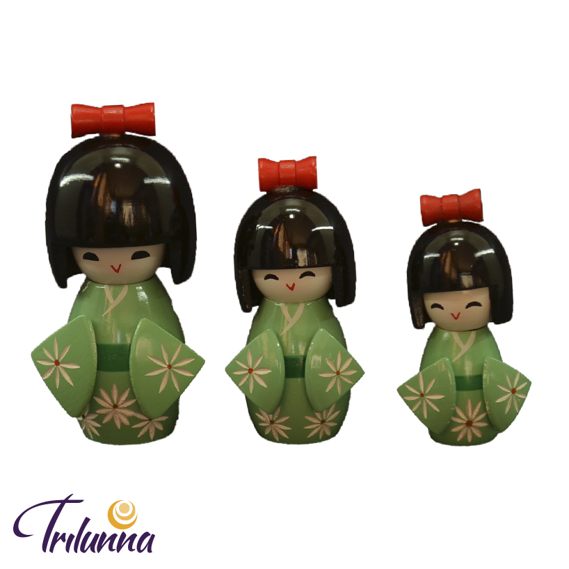 Kokeshi Trio Verde - Conto de Fadas